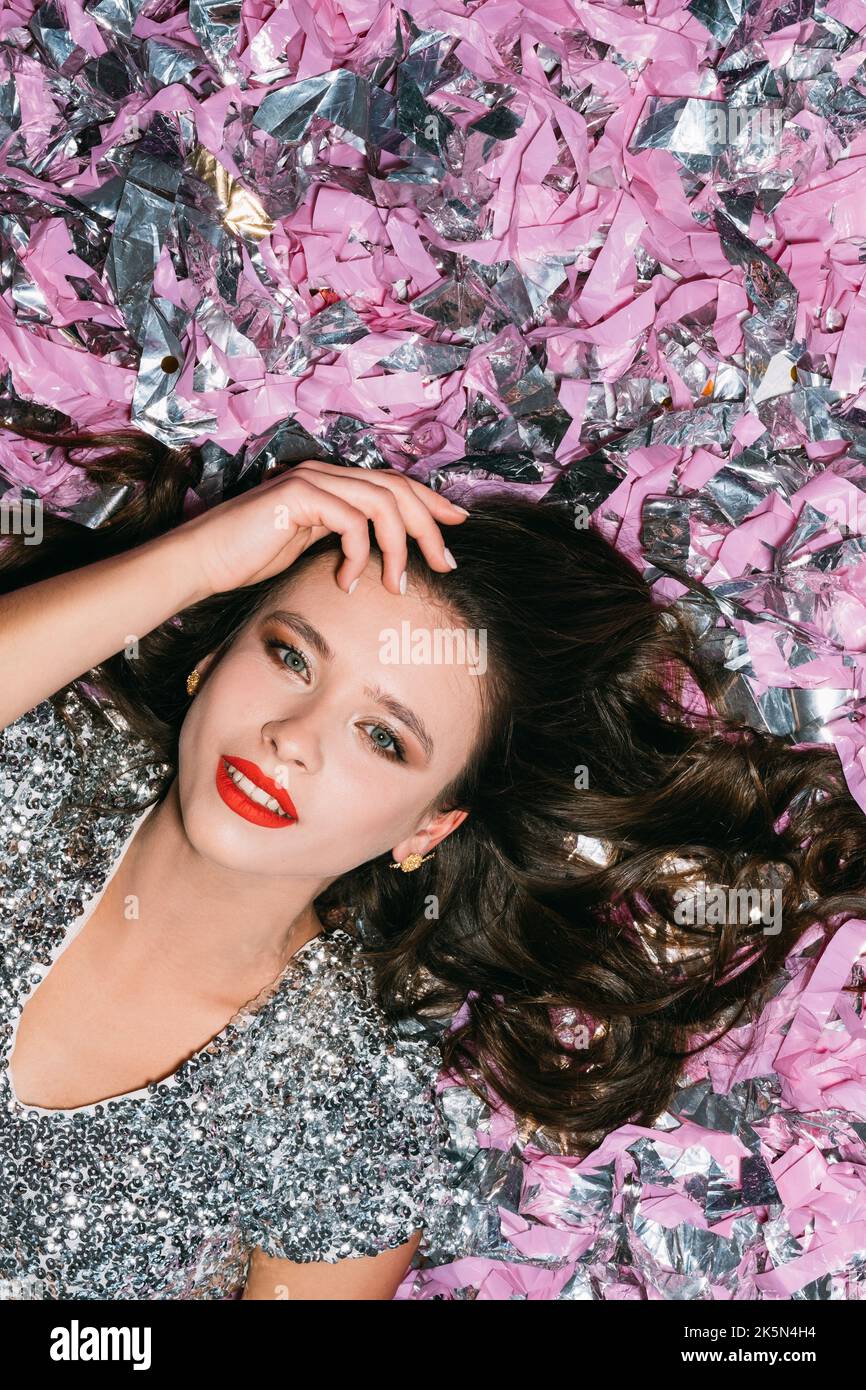 beautiful woman christmas party model shooting Stock Photo - Alamy