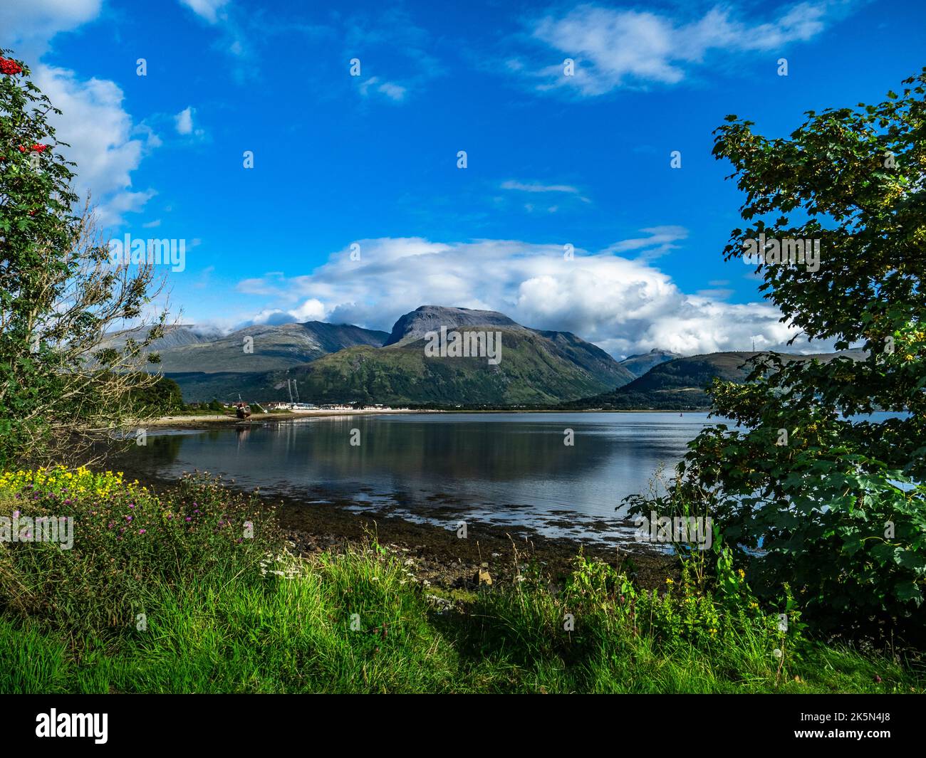 Highest mountain in UK, Ben Nevis, viewed from Corpach Basin towering ...
