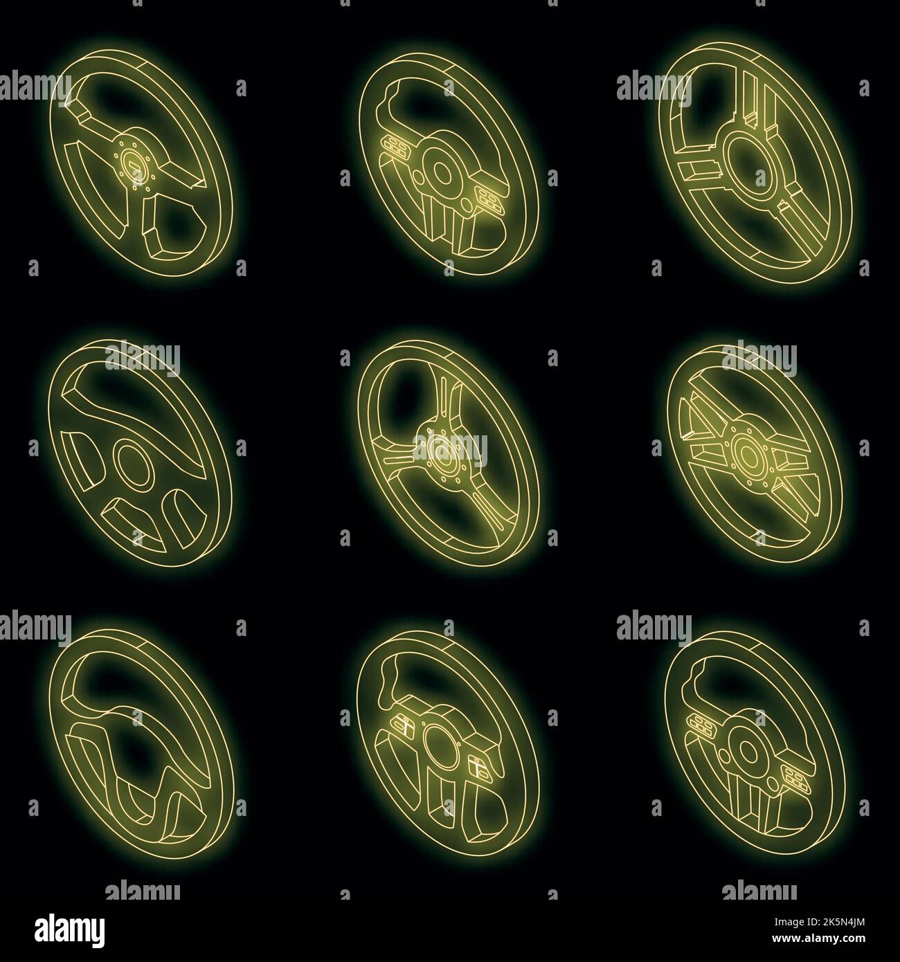 Steering wheel icons set. Isometric set of steering wheel vector icons ...