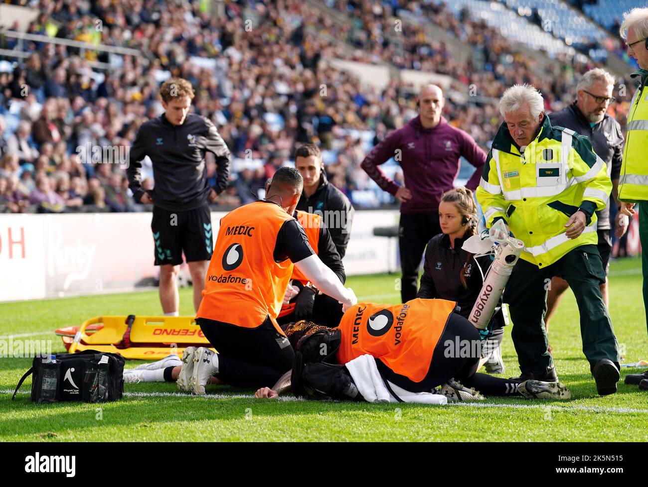 Wasps Jacob Umaga receives treatment after getting injured falling to ...