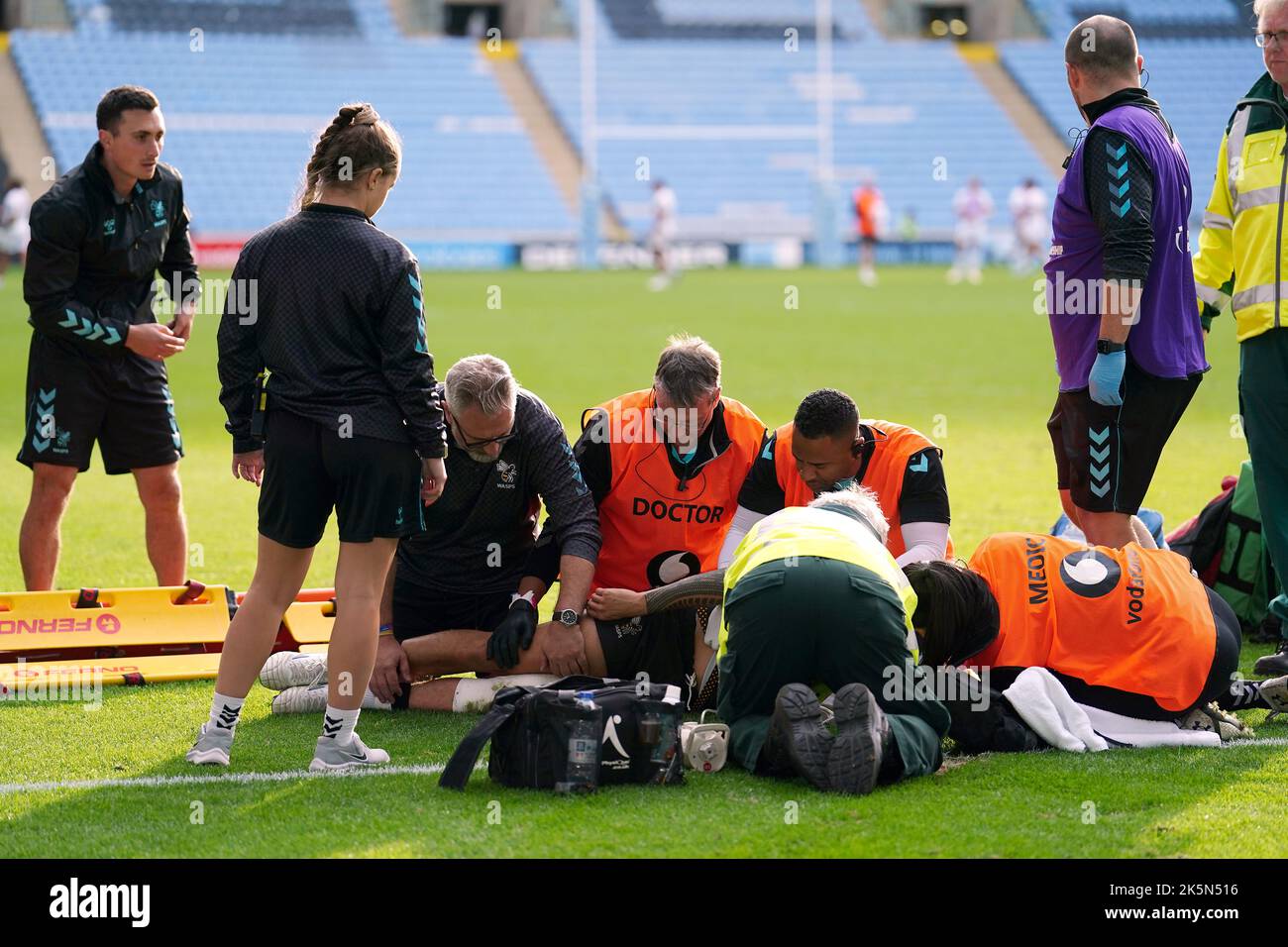 Wasps Jacob Umaga receives treatment after getting injured falling to ...