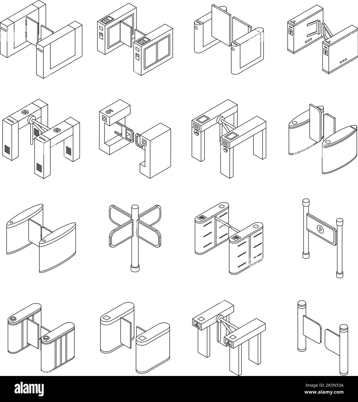 Turnstile icons set. Isometric set of turnstile vector icons outline ...