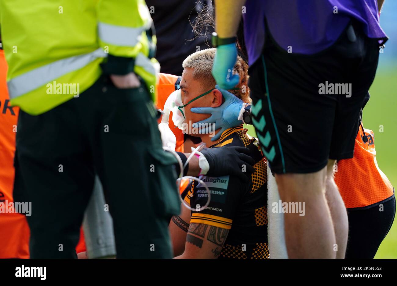 Wasps Jacob Umaga receives treatment after getting injured falling to ...