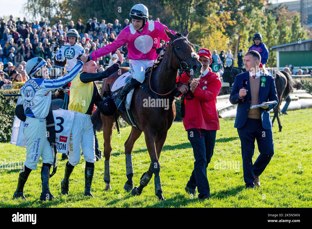 Winner Lukas Matusky with horse Mr Spex celebrates after the 132nd ...