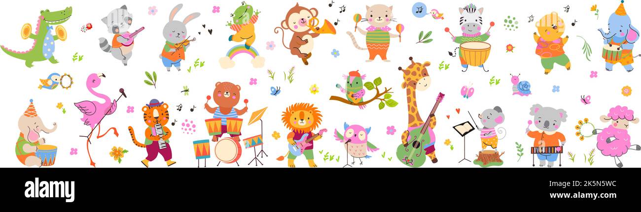 Musical dancing animals, celebration concert. Cartoon animal play ...