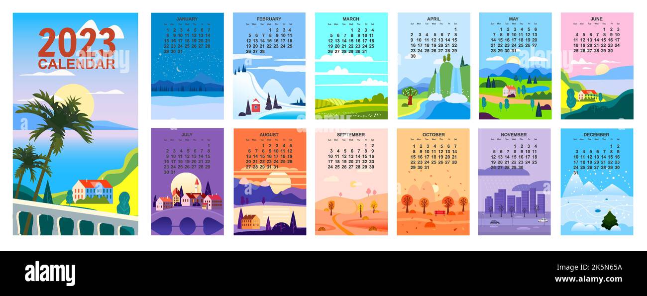 2023 Calendar minimalistic landscape natural backgrounds of four ...