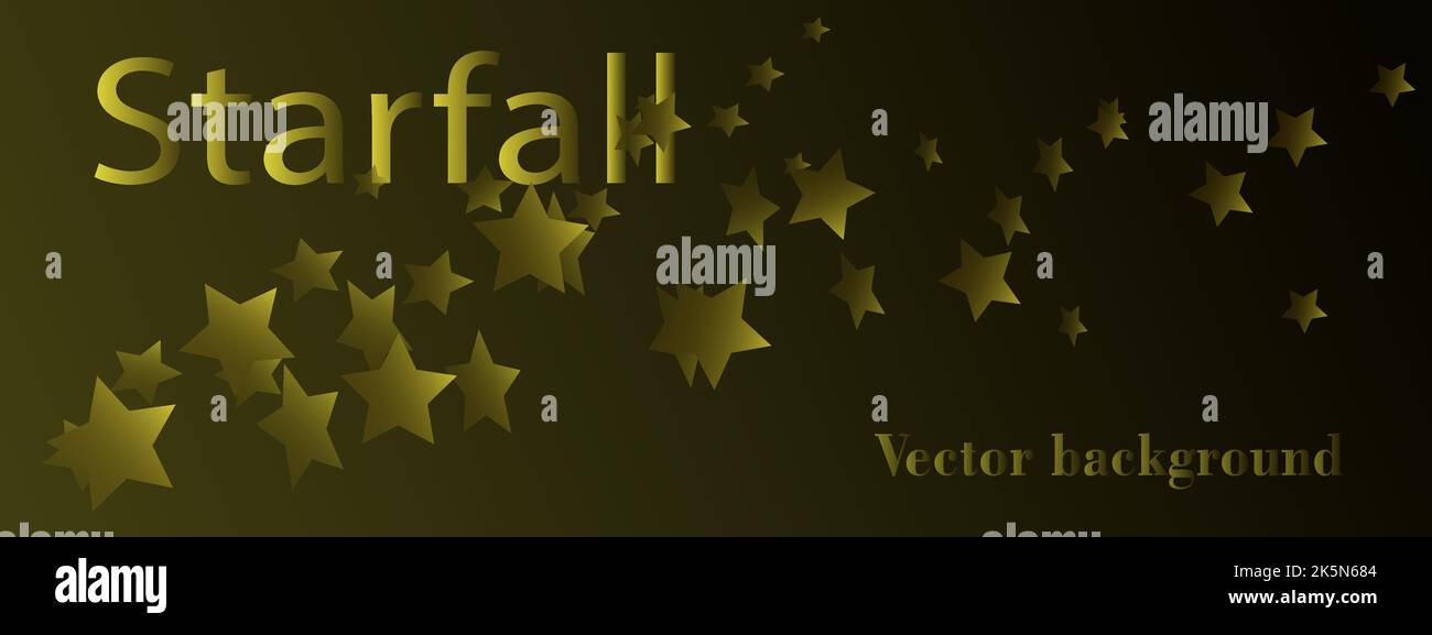 Golden starfall on a black background with text. The effect of falling ...