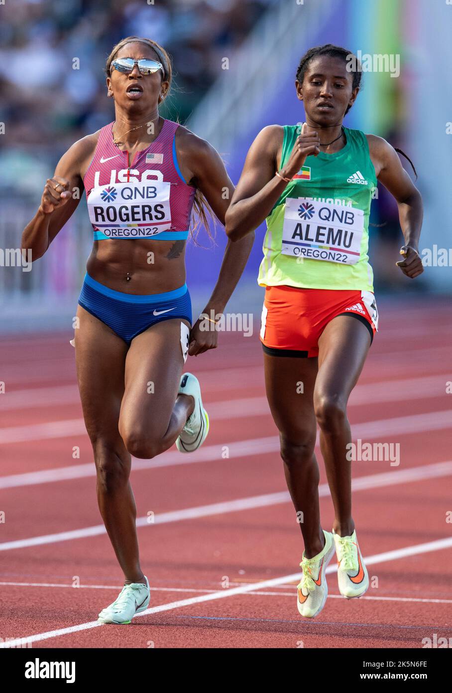 Raevyn Rogers of the USA and Habitam Alemu of Ethiopia competing in the ...