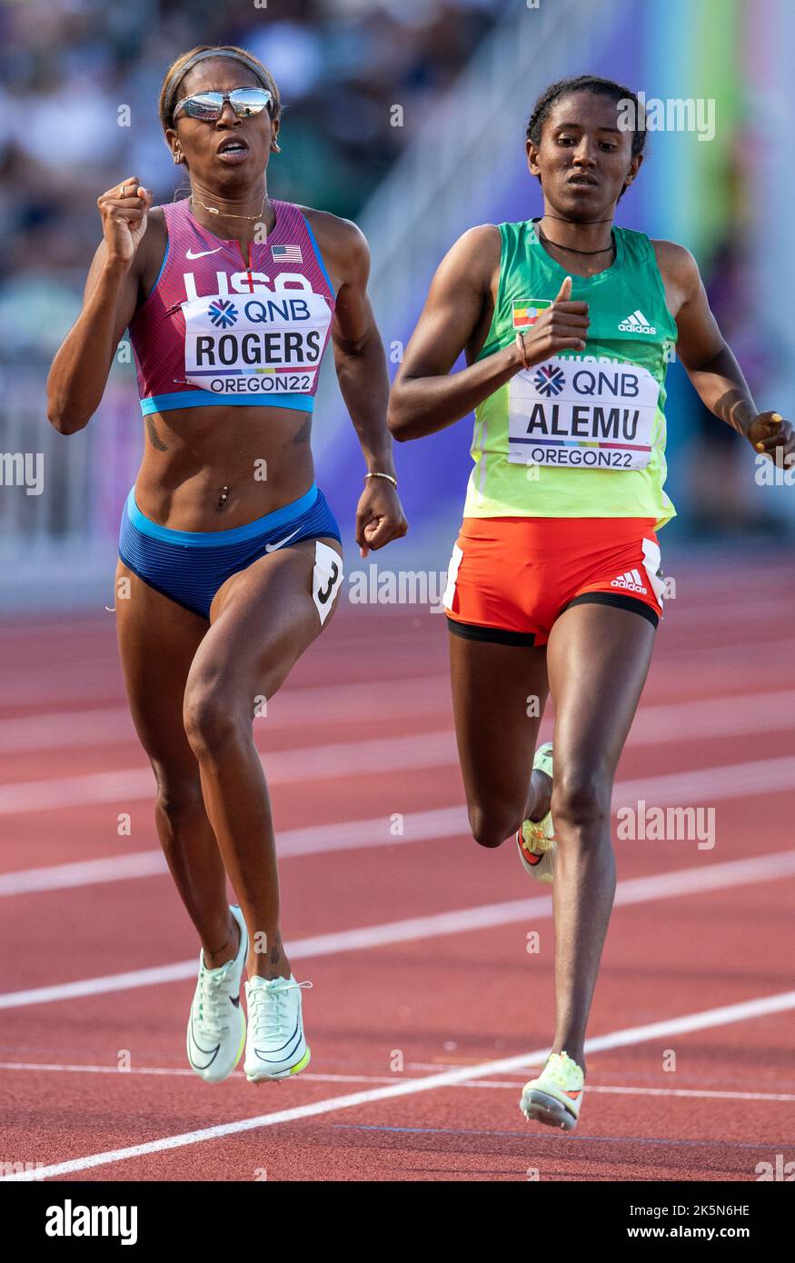 Raevyn Rogers of the USA and Habitam Alemu of Ethiopia competing in the ...