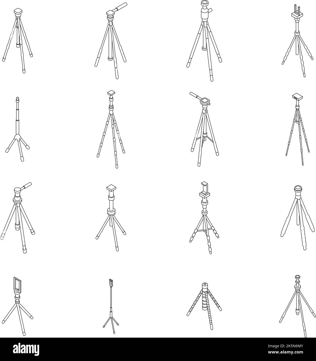 Tripod icons set. Isometric set of tripod vector icons outline thin lne ...