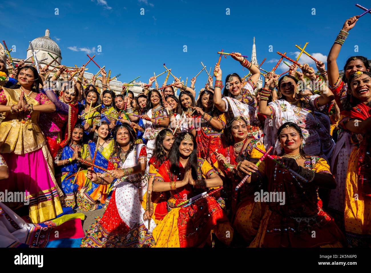 London, UK. 9 October 2022. Costumed dancers at Diwali on Trafalgar ...