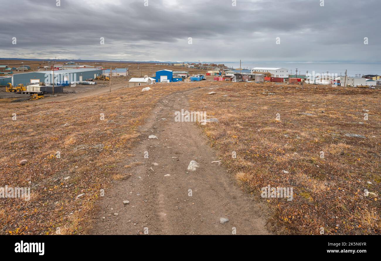 Overview of Pond Inlet on the coast of the Arctic Ocean on Baffin ...