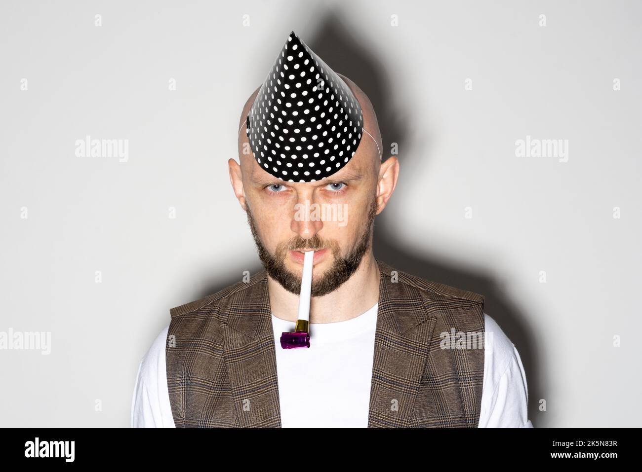 boring birthday gloomy man party look holiday Stock Photo - Alamy