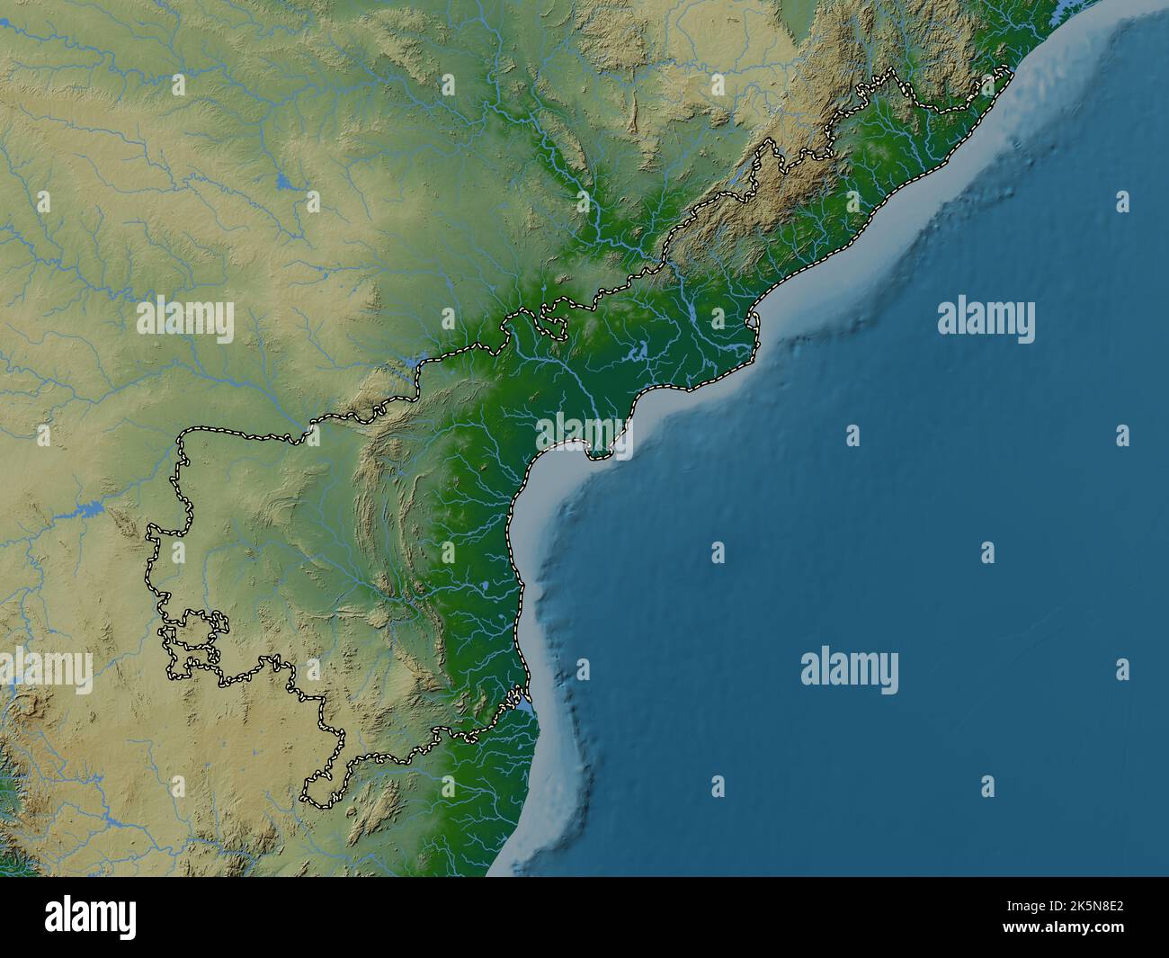 Andhra Pradesh, state of India. Colored elevation map with lakes and ...