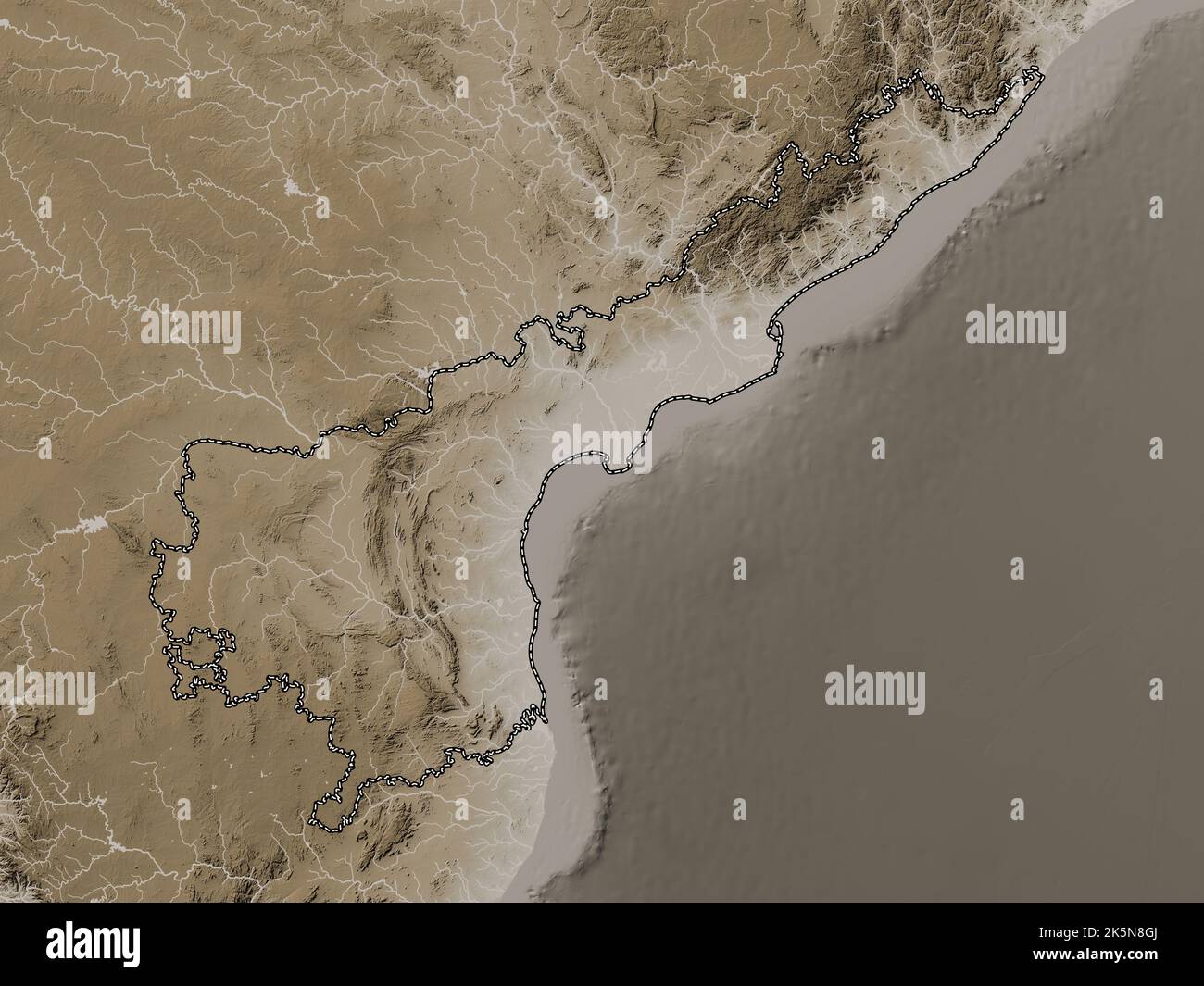 Andhra Pradesh, state of India. Elevation map colored in sepia tones ...