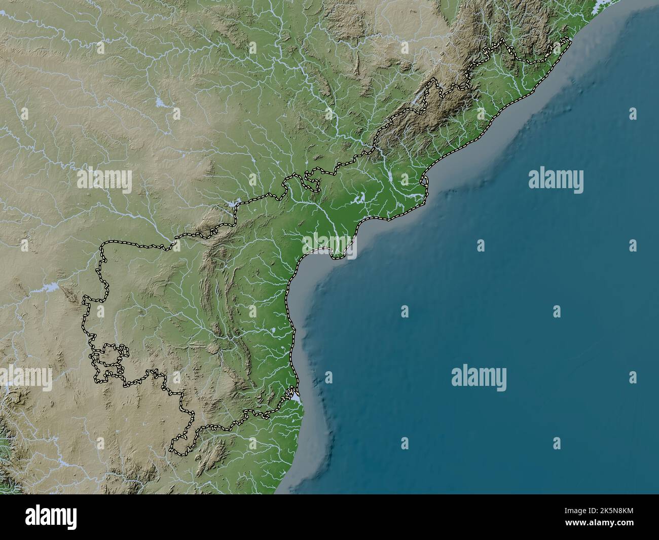Andhra Pradesh, state of India. Elevation map colored in wiki style ...