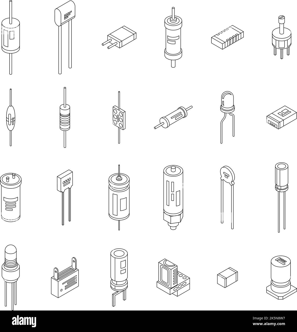 Capacitor icons set. Isometric set of capacitor vector icons outline ...