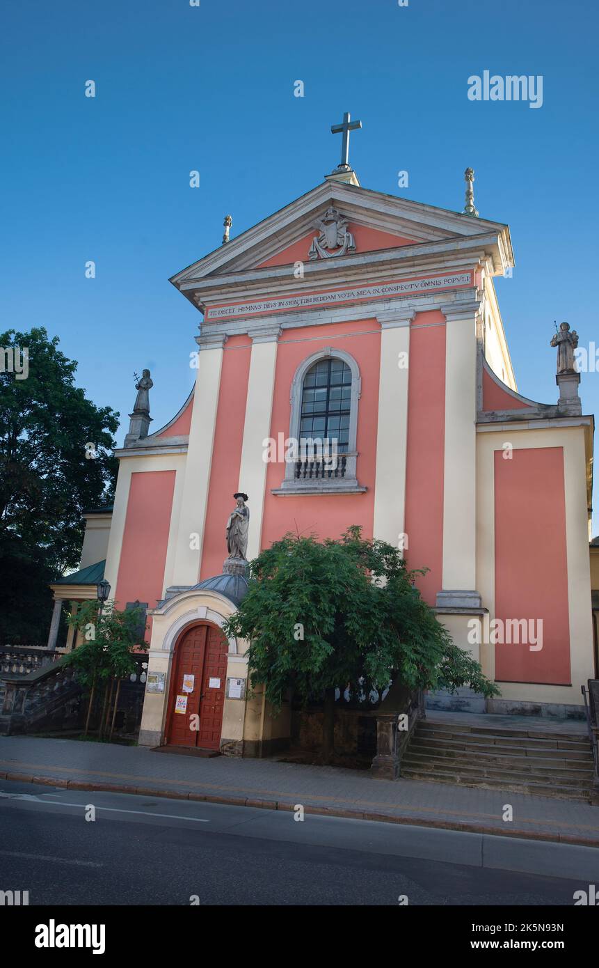 The facade of the pink Capuchin Church. Transfiguration of the Lord in ...