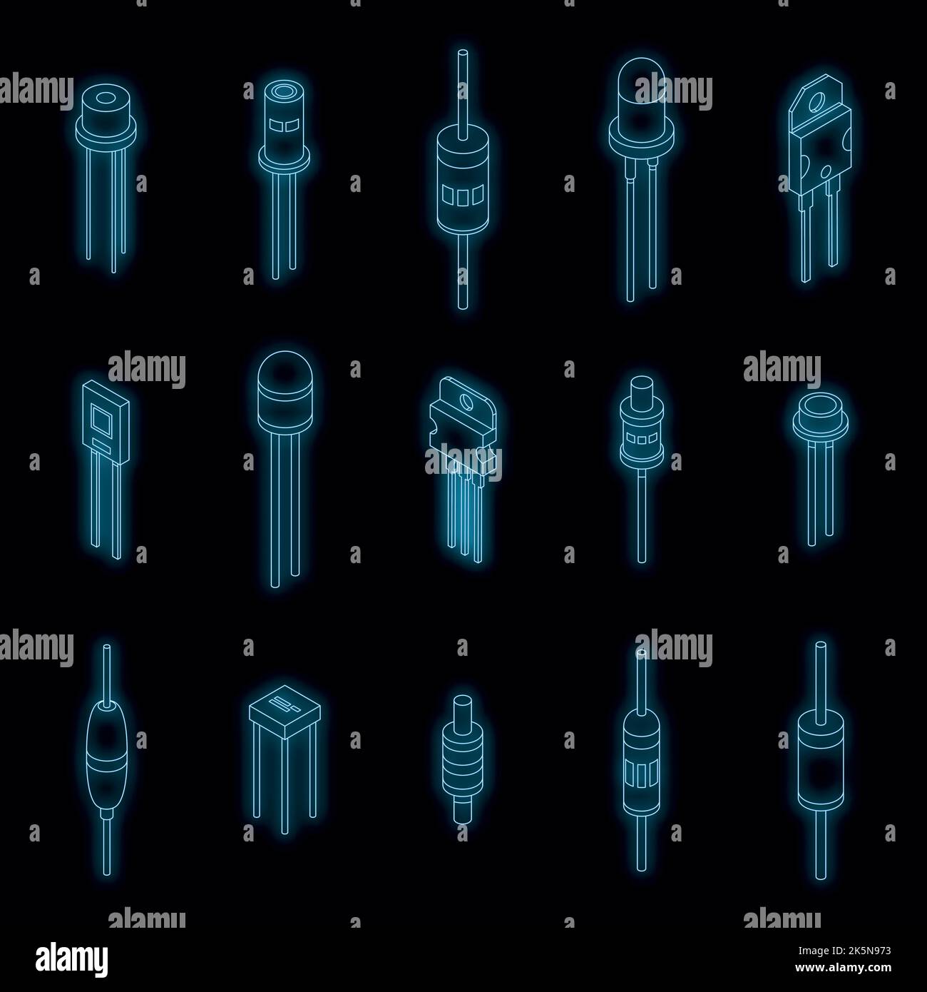 Diode icons set. Isometric set of diode vector icons neon color on ...