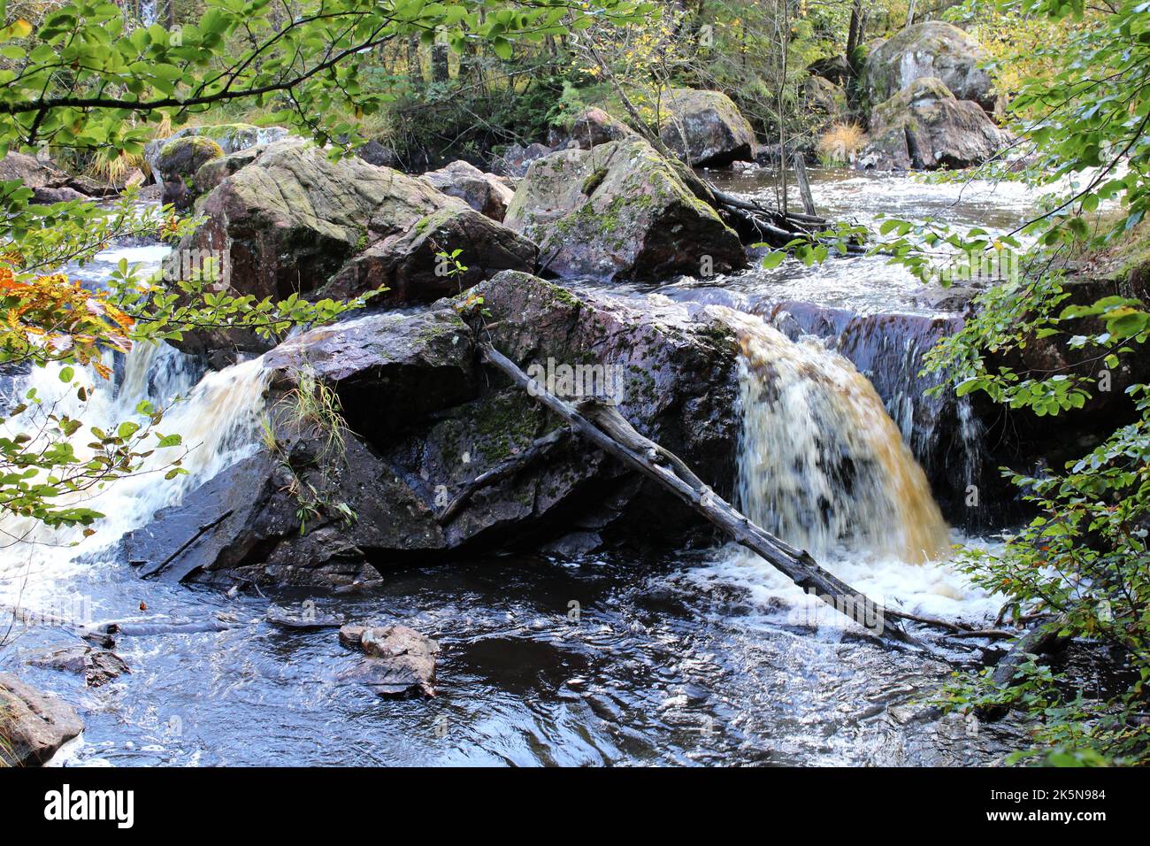 A water stream of danska Fall Nature reserve with greenery, rocks and ...