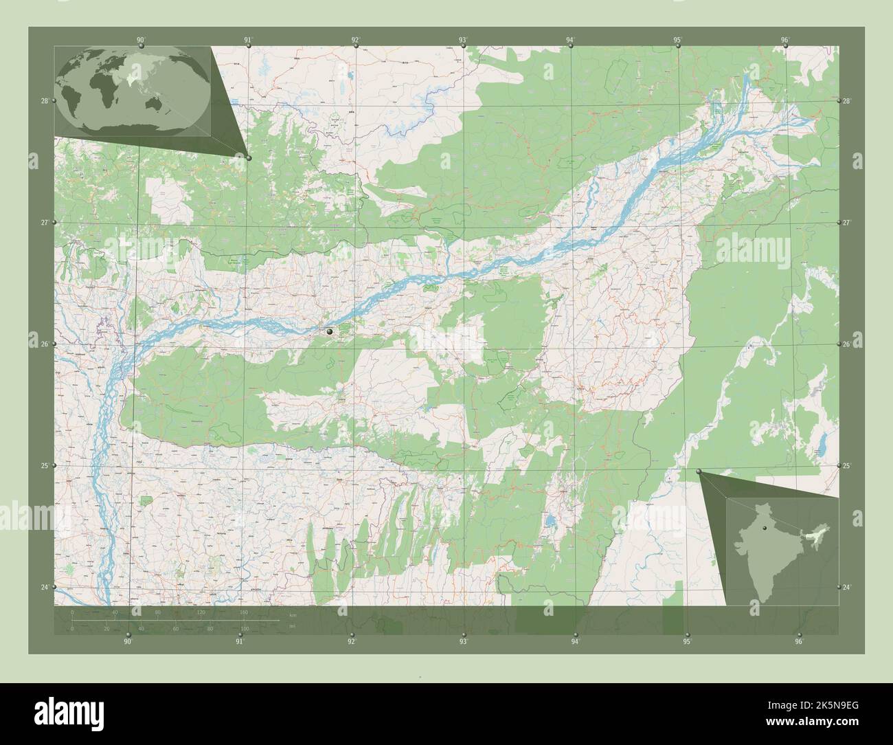 Assam, state of India. Open Street Map. Corner auxiliary location maps ...