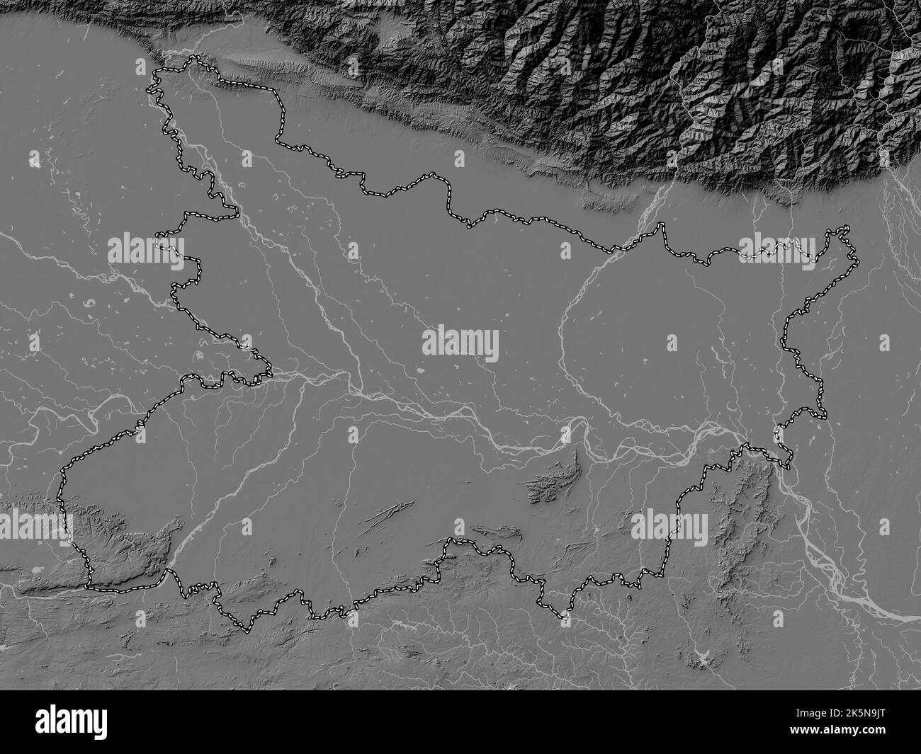 Bihar, state of India. Bilevel elevation map with lakes and rivers ...