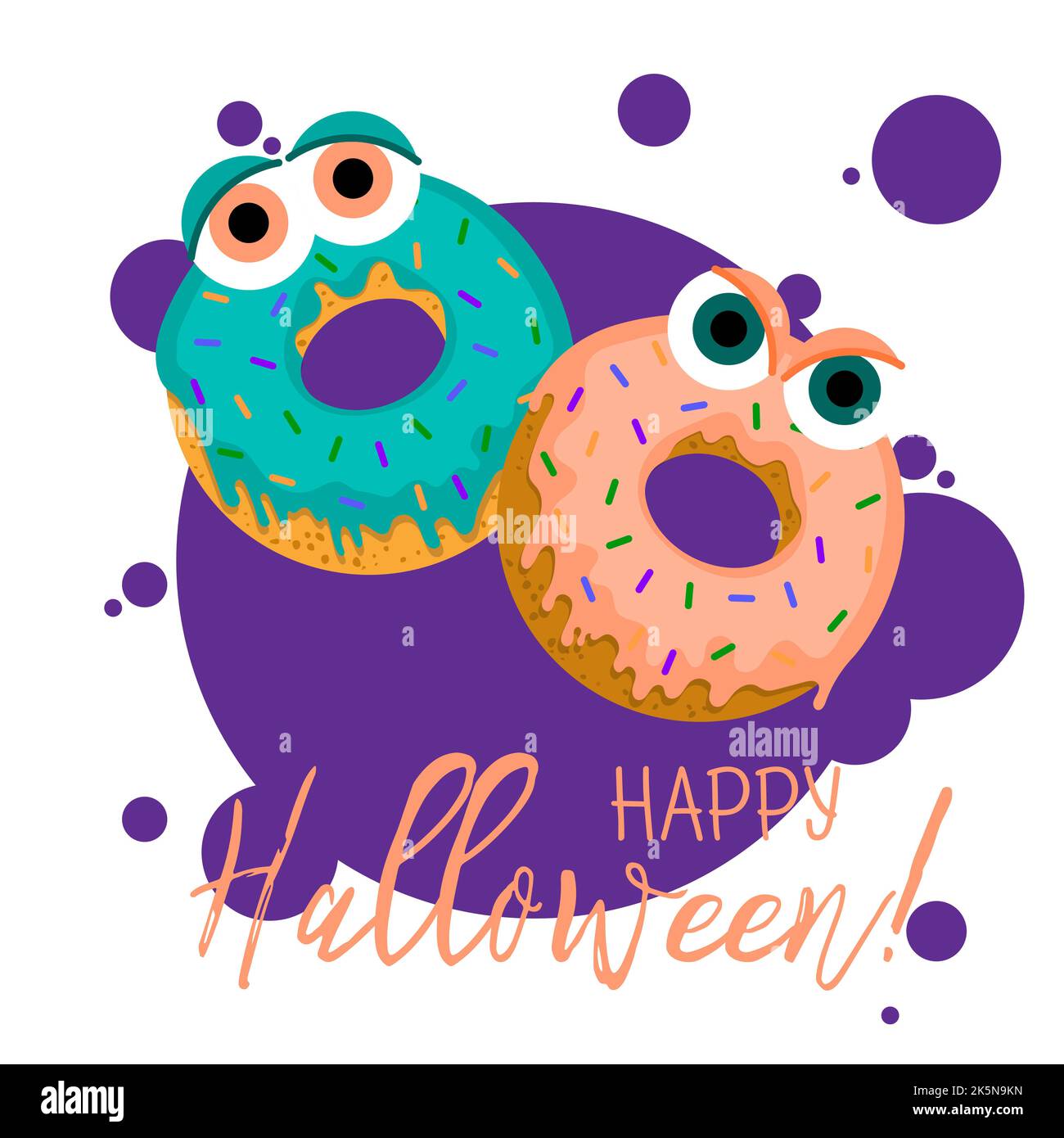 Flat vector illustration of cute halloween doughnut. Monsters donuts ...