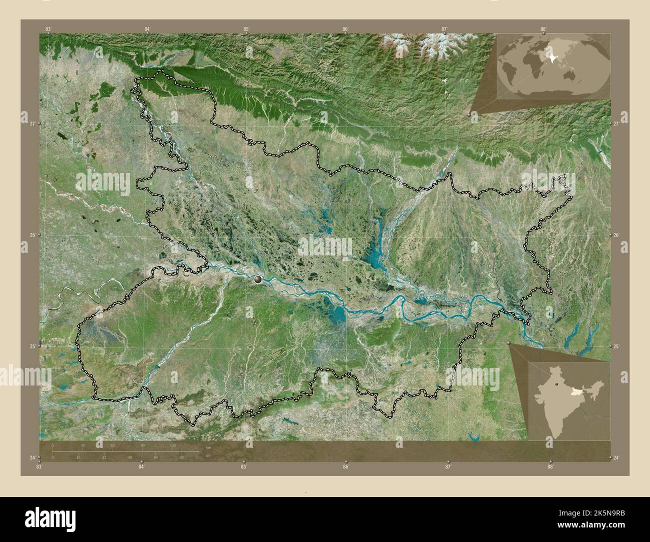Bihar, state of India. High resolution satellite map. Corner auxiliary ...