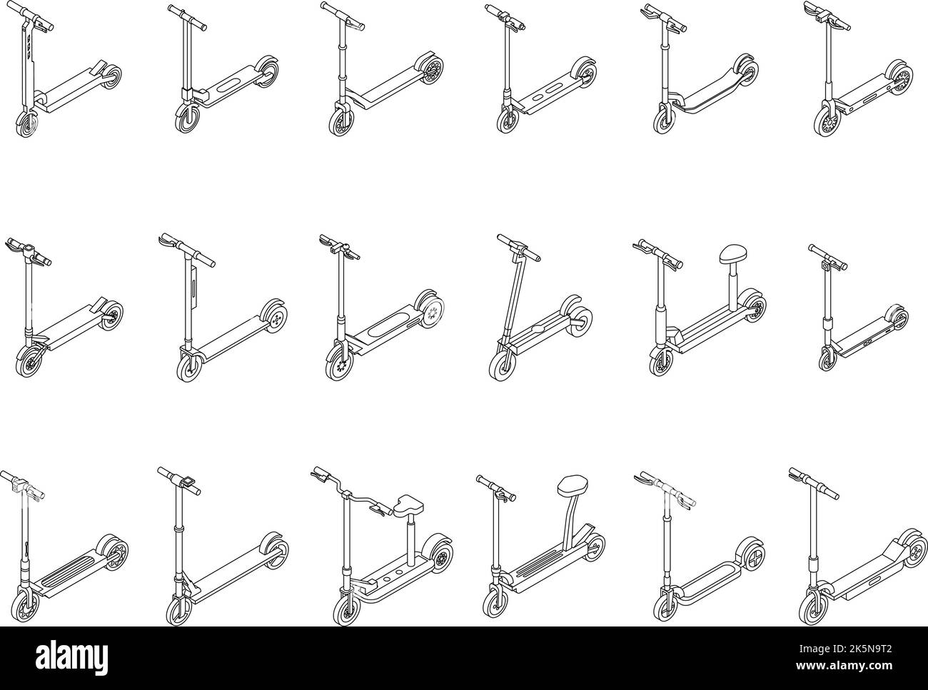 Electric scooter icons set. Isometric set of electric scooter vector ...
