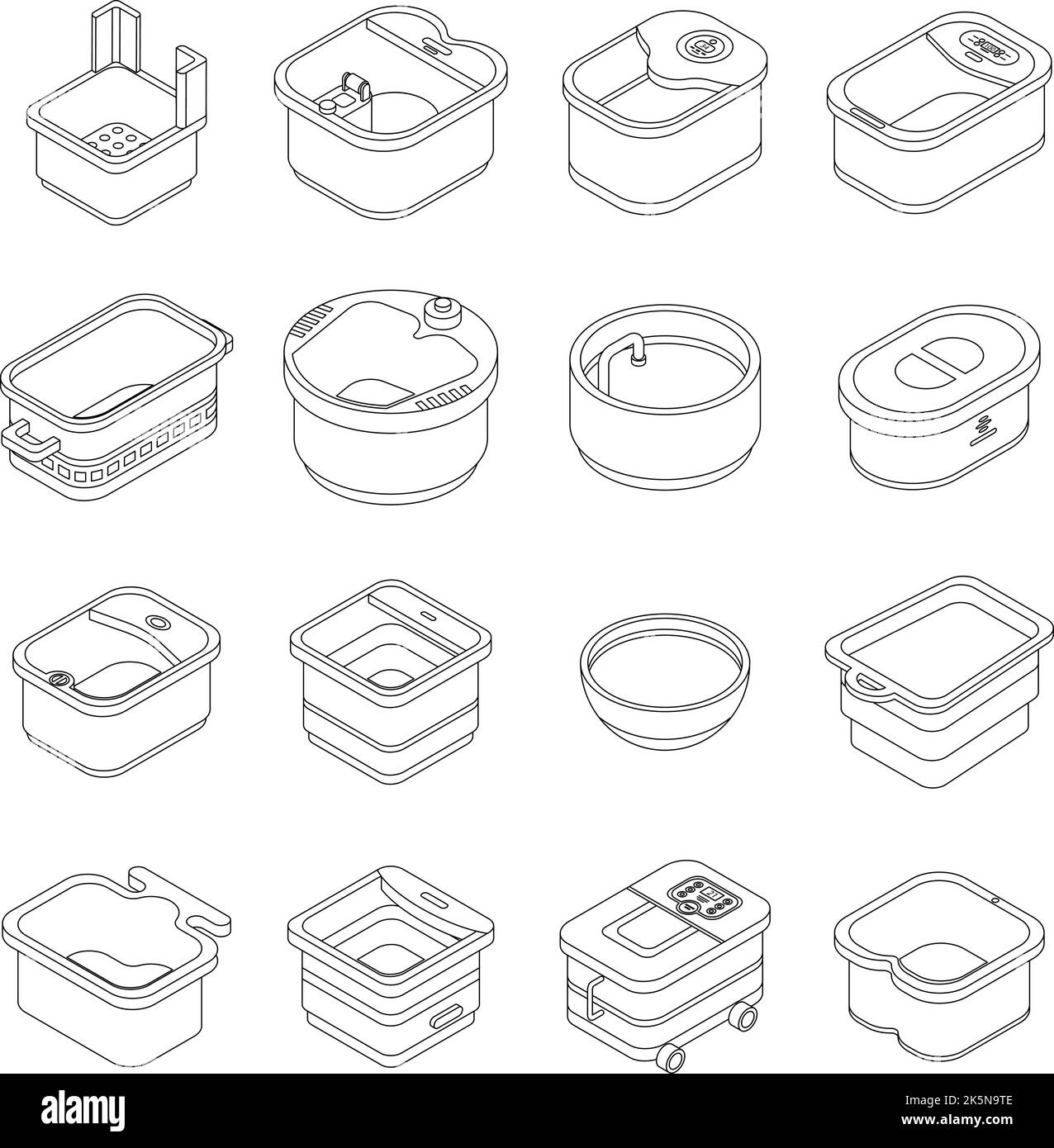 Foot bath icons set. Isometric set of foot bath vector icons outline ...