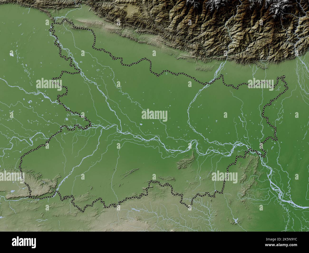 Bihar, state of India. Elevation map colored in wiki style with lakes ...