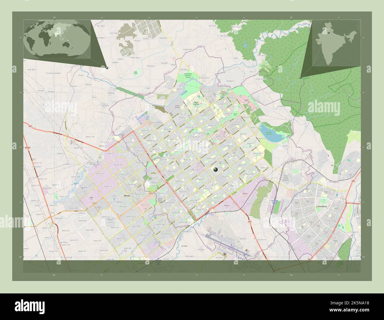 Chandigarh, union territory of India. Open Street Map. Corner auxiliary ...