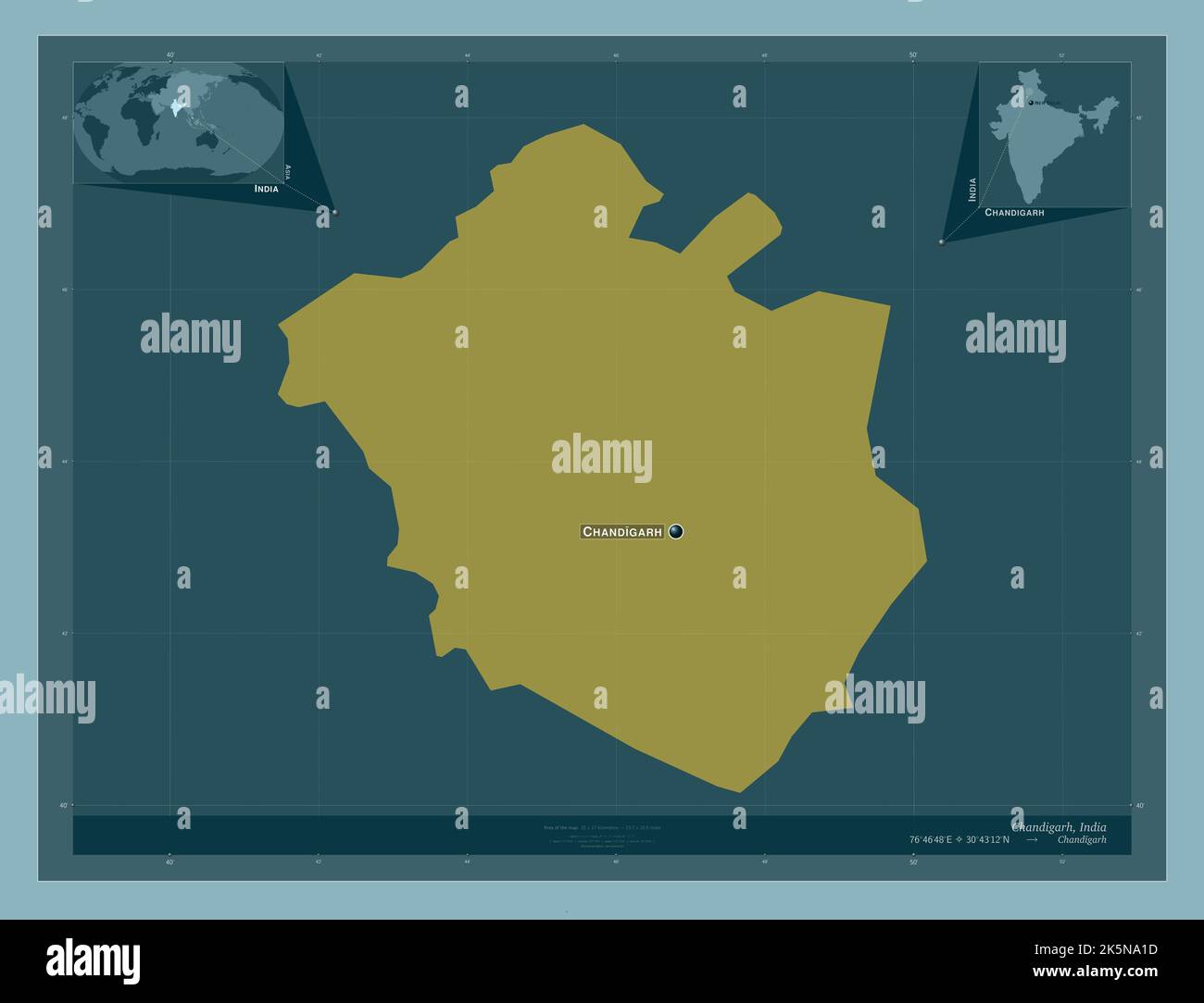 Chandigarh, union territory of India. Solid color shape. Locations and ...