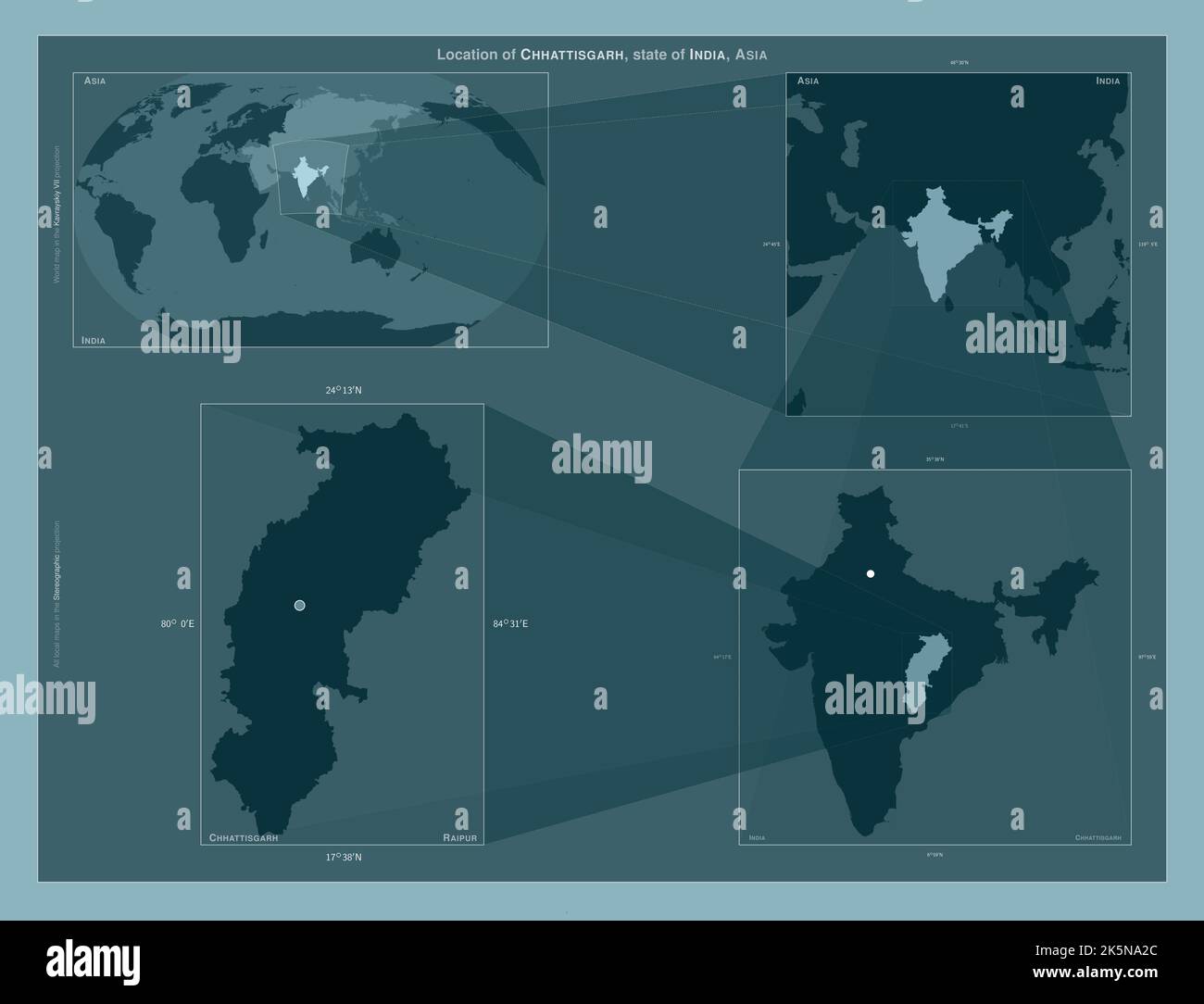 Chhattisgarh, state of India. Diagram showing the location of the ...