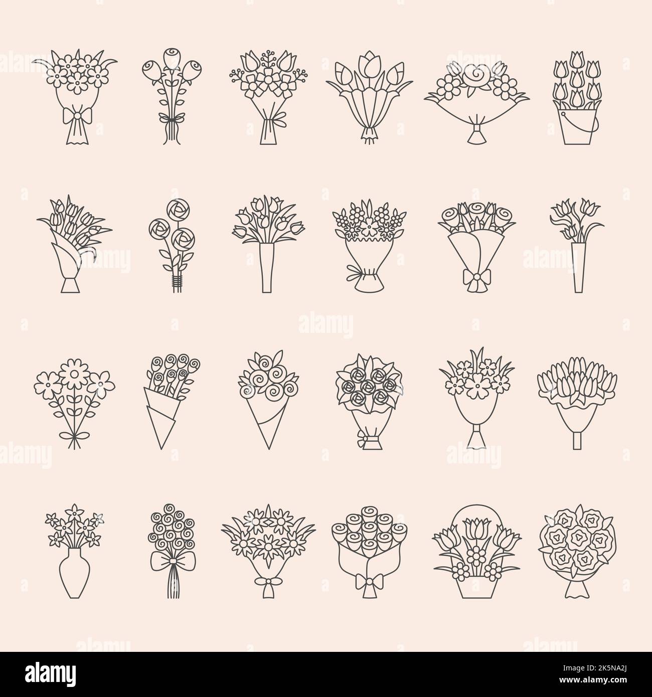 Bouquet flowers. Stylized floral collection with decorative bouquet ...