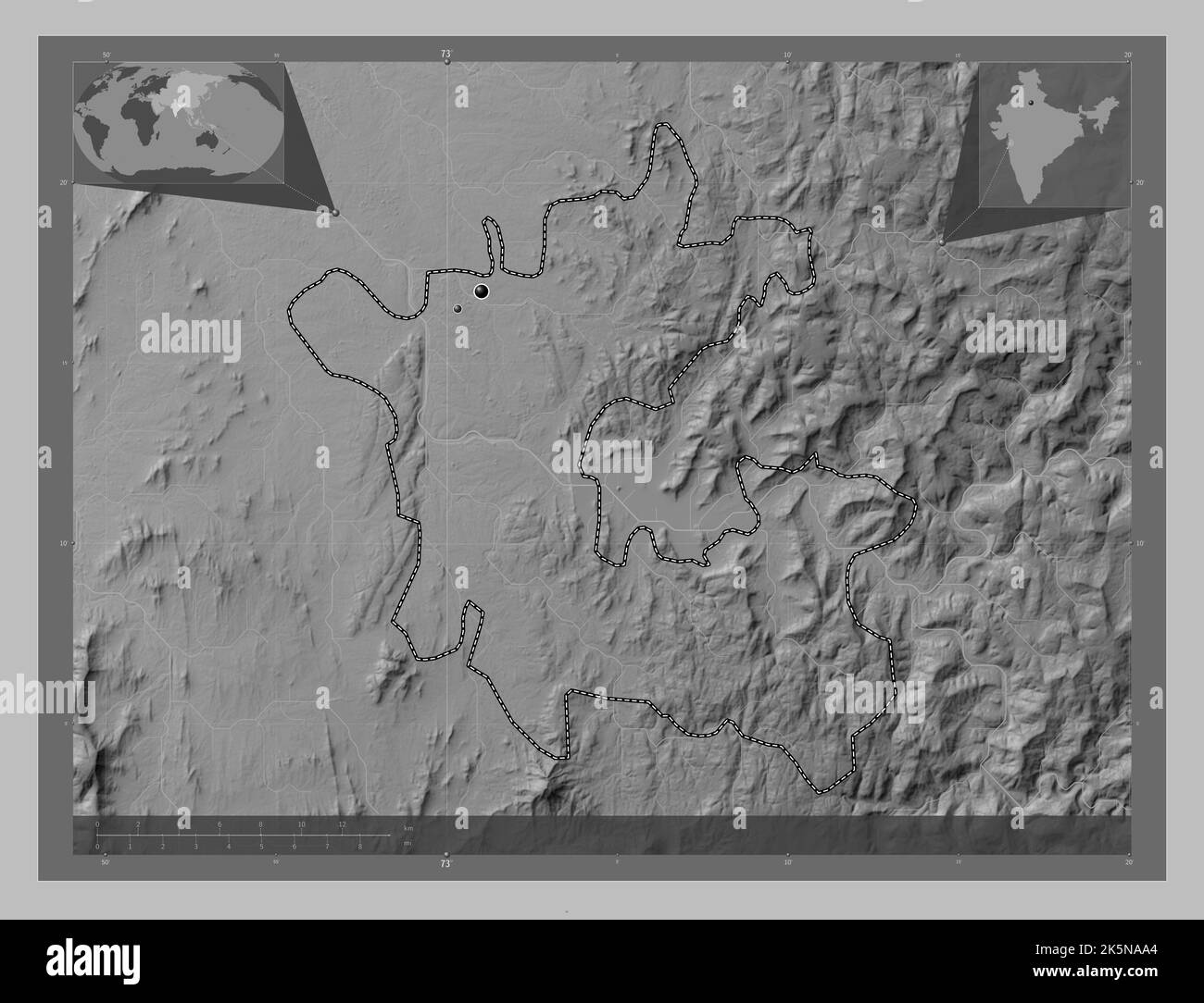 Dadra and Nagar Haveli, union territory of India. Grayscale elevation ...
