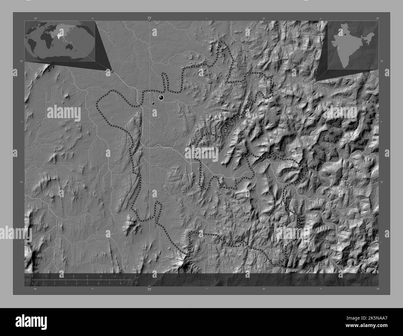 Dadra and Nagar Haveli, union territory of India. Bilevel elevation map ...