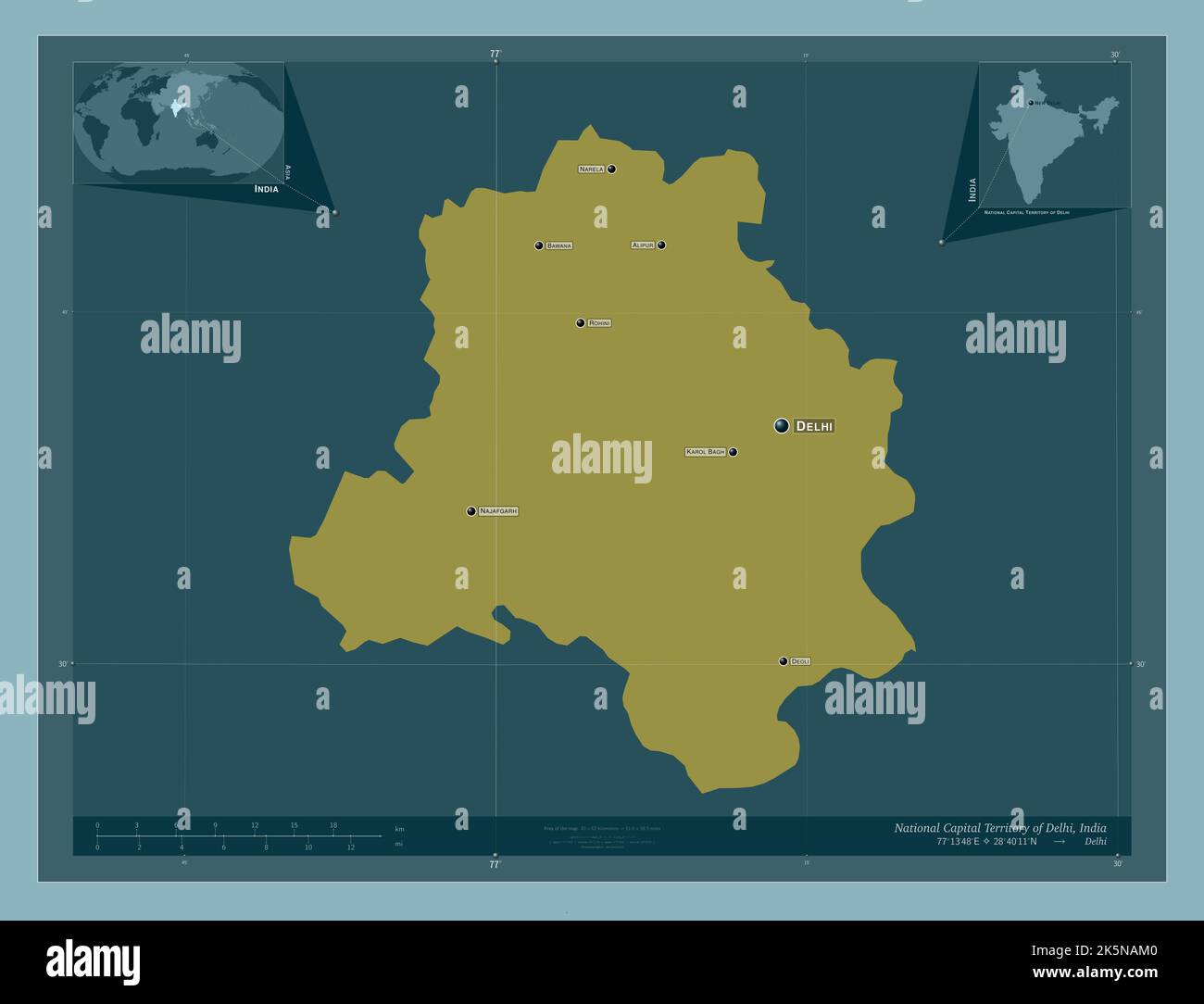 National Capital Territory of Delhi, union territory of India. Solid ...