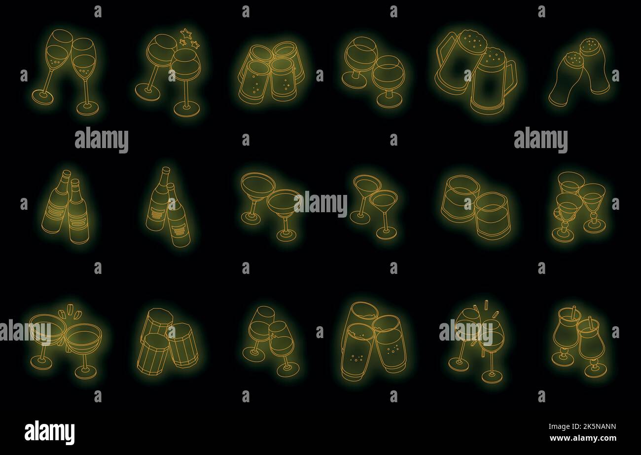Cheers icons set. Isometric set of cheers vector icons neon color on ...