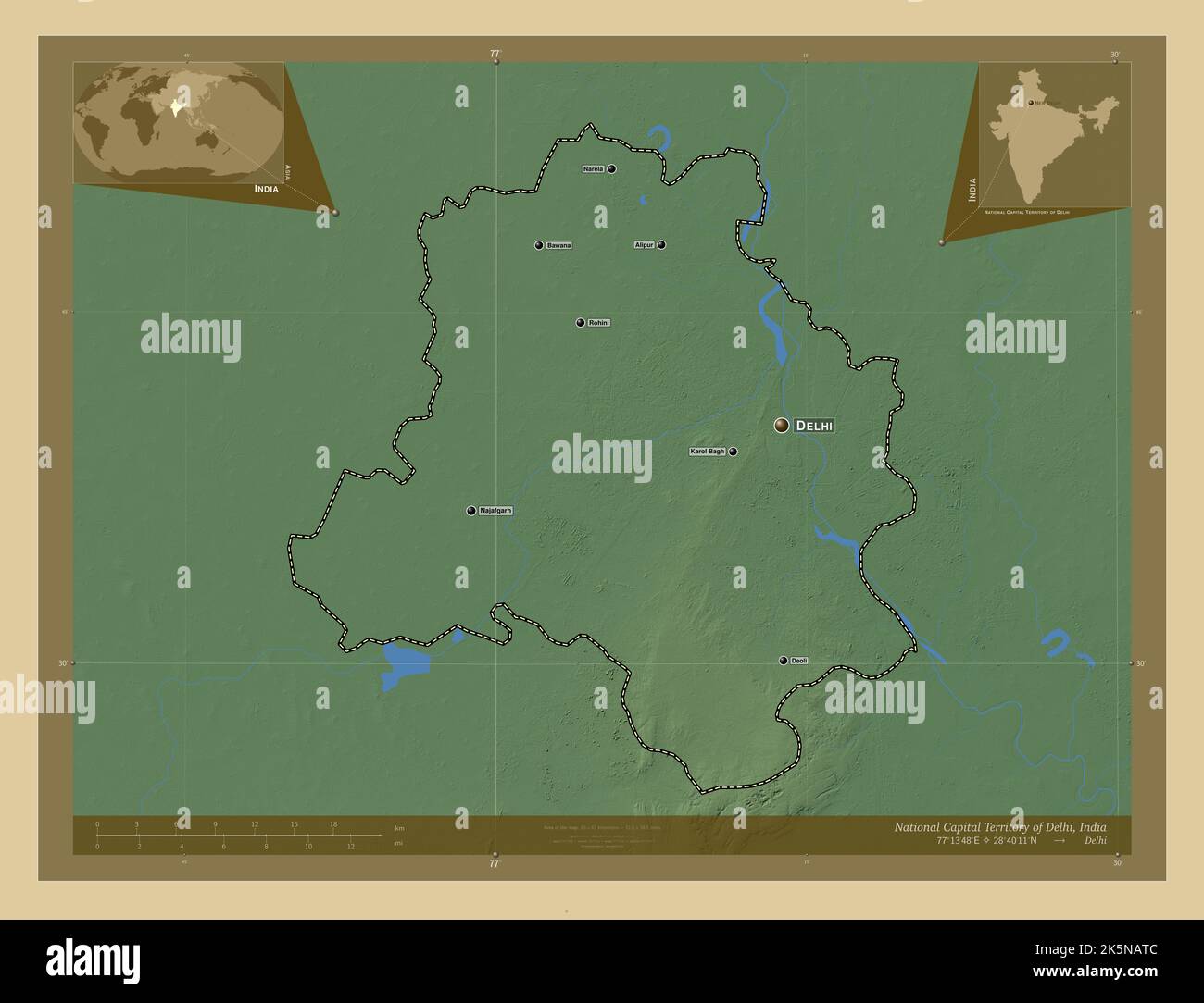 National Capital Territory of Delhi, union territory of India. Colored ...