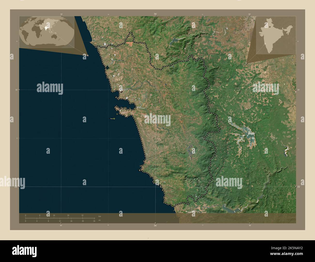 Goa, state of India. High resolution satellite map. Corner auxiliary ...