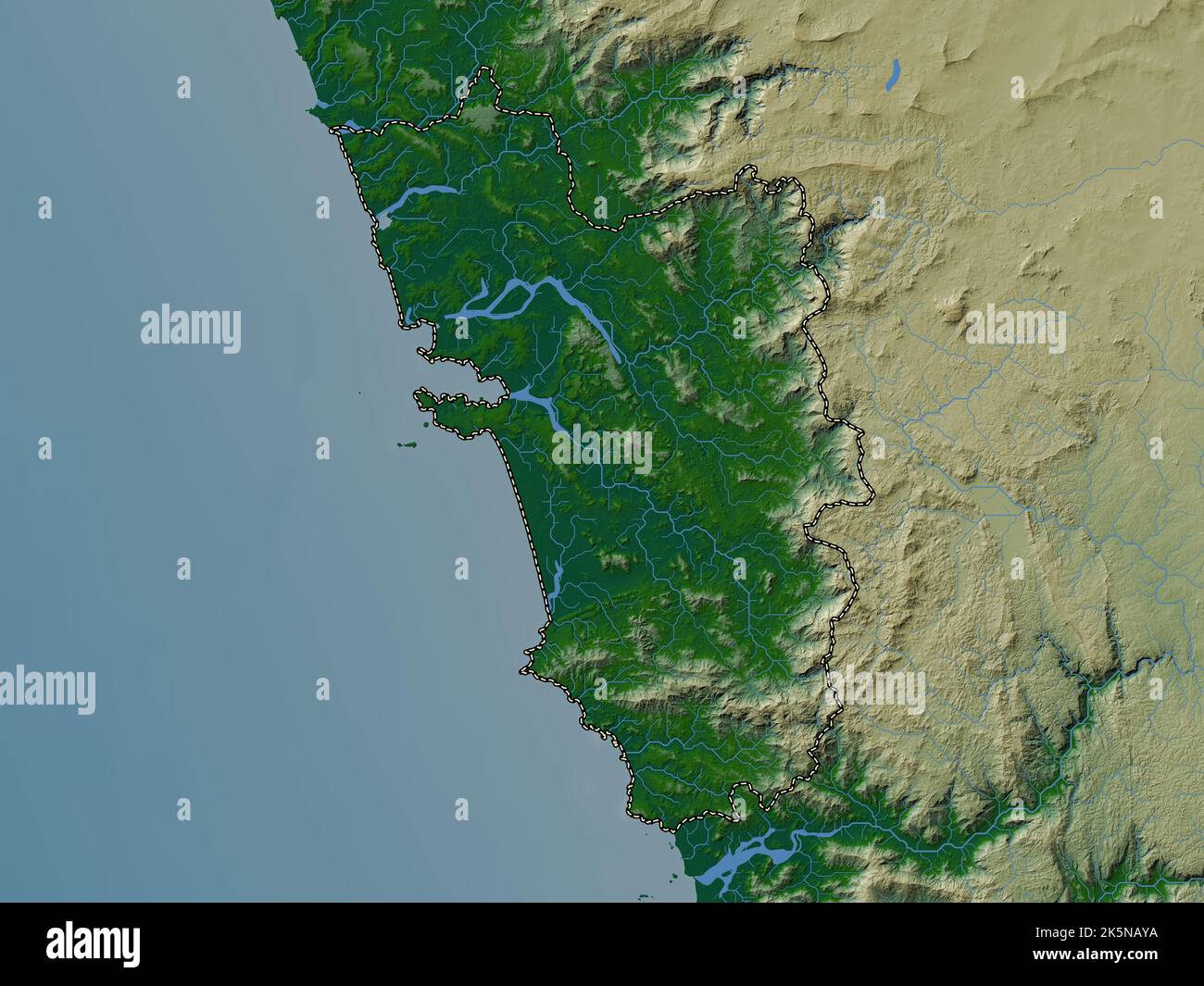 Goa, state of India. Colored elevation map with lakes and rivers Stock ...