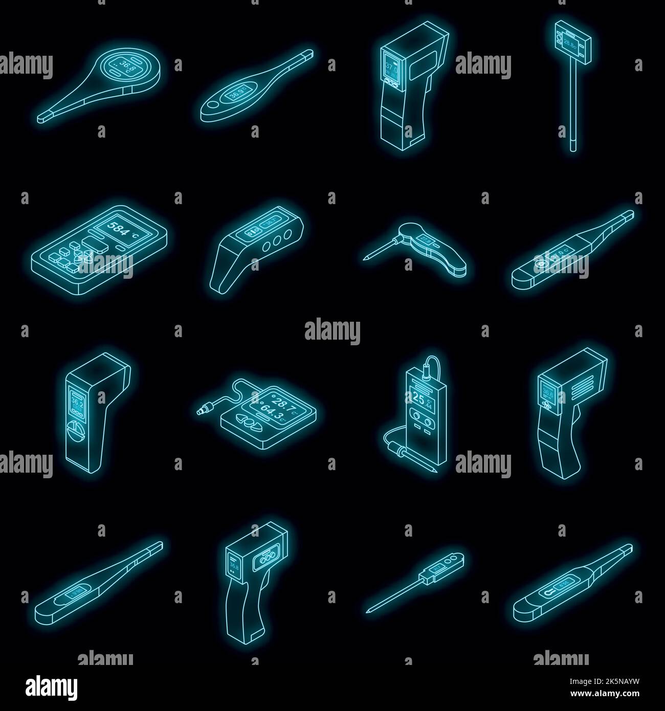 Digital thermometer icons set. Isometric set of digital thermometer ...