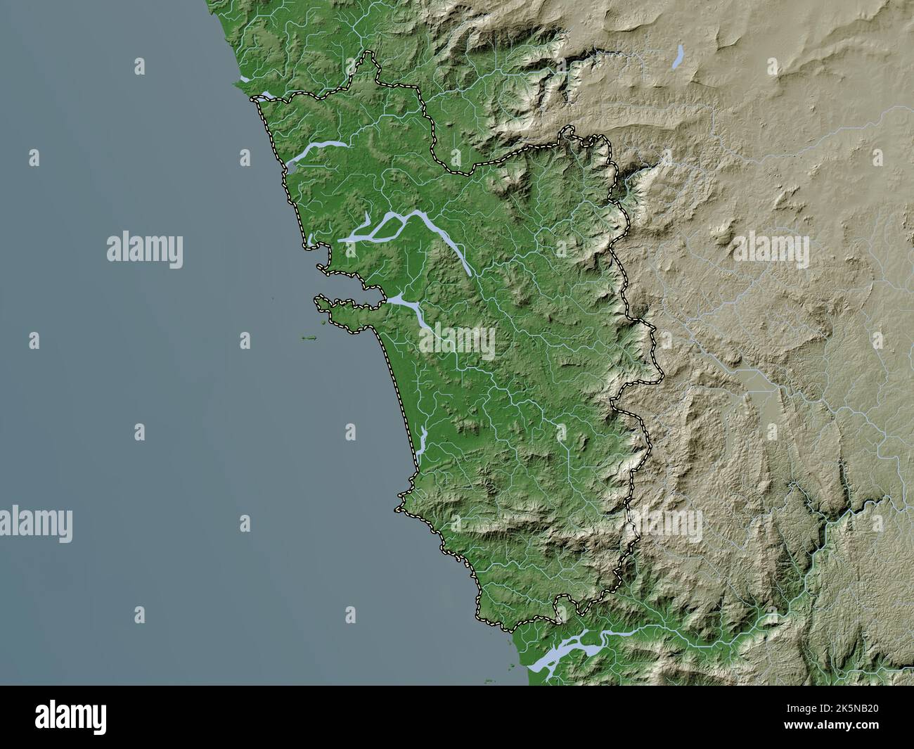 Goa, state of India. Elevation map colored in wiki style with lakes and ...
