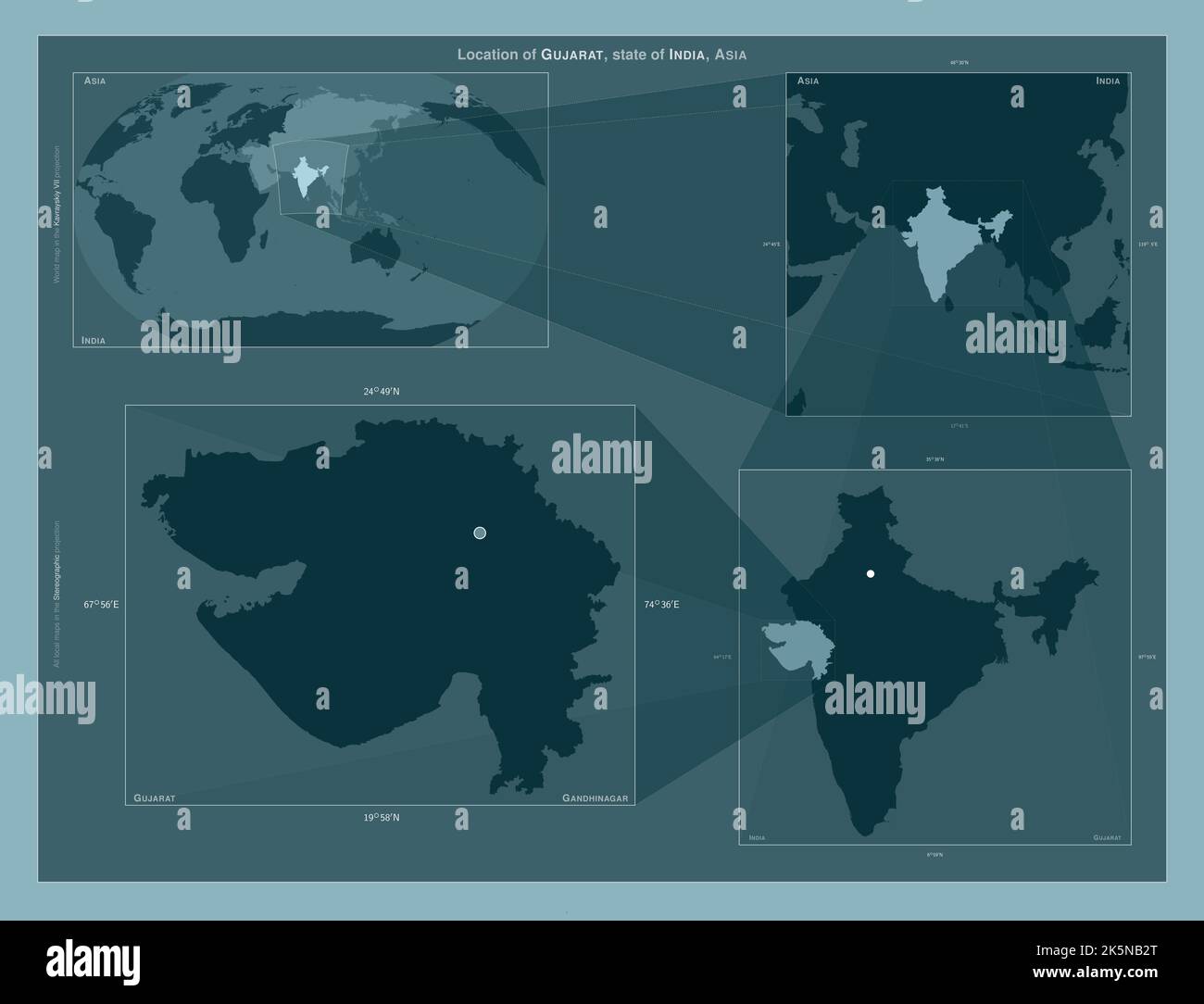 Gujarat, state of India. Diagram showing the location of the region on ...