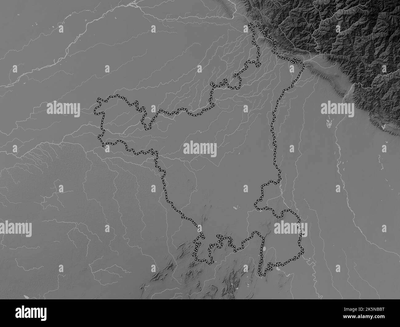 Haryana, state of India. Grayscale elevation map with lakes and rivers ...