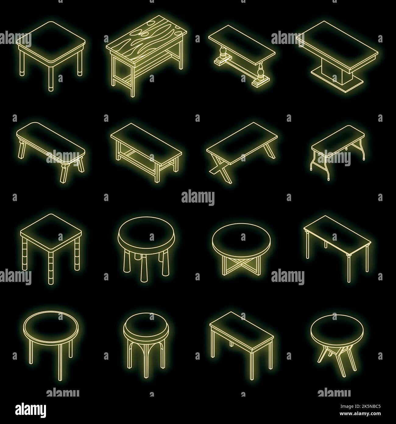 Table icons set. Isometric set of table vector icons neon color on ... Table icons set. Isometric set of table vector icons neon color on ...