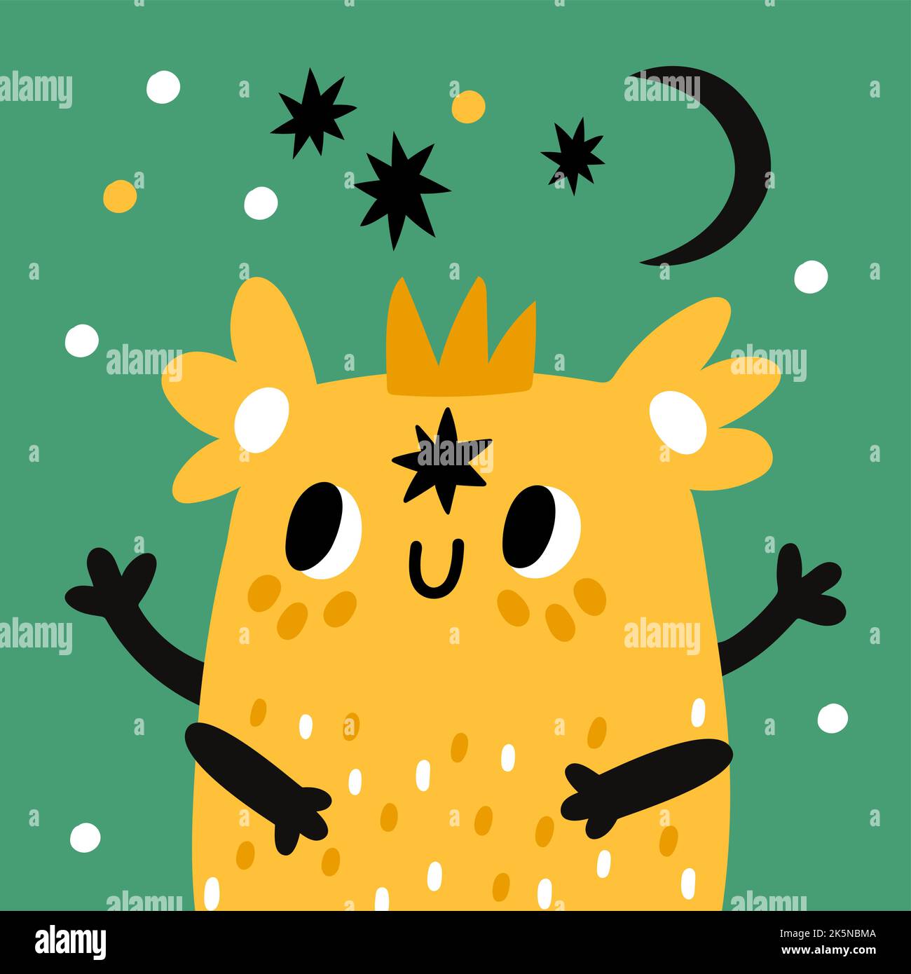 Monster faces card. Childish cute bizarre creature. Imaginary funny ...