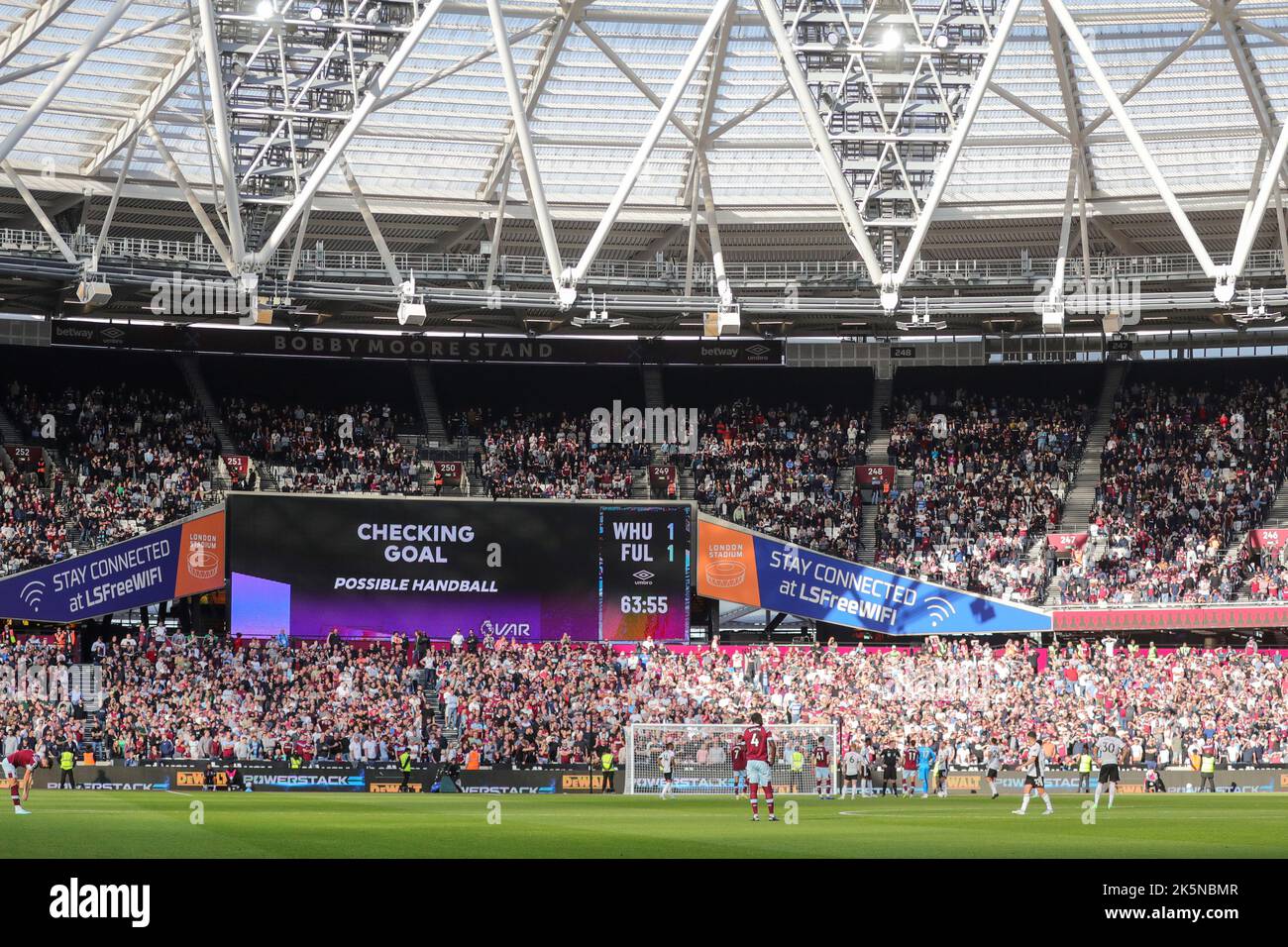A VAR check in progress for West Ham United's second goal of the game ...
