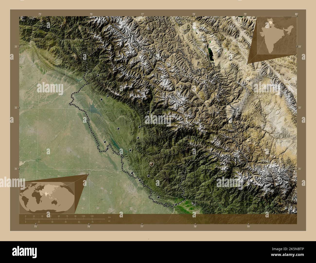 Himachal Pradesh, union territory of India. Low resolution satellite ...